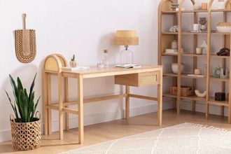 Hanah Home Elegant Study Desk, 130 cm, 100% Ash Wood Body, Melamine Coated Top & Drawer, Natural Finish | Perfect for Home Office & Study Spaces