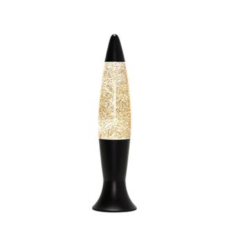 Licht-Erlebnisse Lavalampe Schwarz Gold Glitterlampe 40 cm hoch Tischleuchte G9 inklusive Leuchtmittel Kabelschalter Beistelllampe Retro Tischlampe Stimmungsleuchte RO