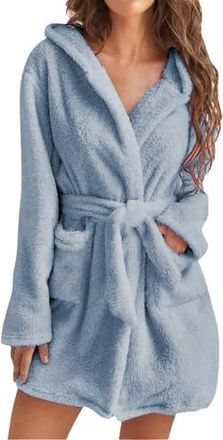 Generic Robe de chambre &agrave; capuche en polaire pour femme, robe de chambre moelleuse pour femme, v&ecirc;tement de nuit doux, v&ecirc;tement de nuit doux, v&ecirc;tement de nuit 