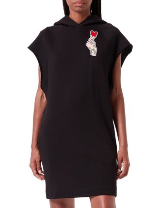 Love Moschino Damen Relaxed Fit Sleeveless in 100% Cotton Fleece with Embroidery Dress, Schwarz, 38 EU