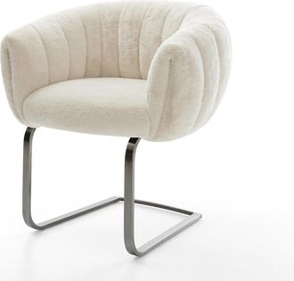 DELIFE Freischwinger Jada-Flex Pl&uuml;sch Creme-Wei&szlig; Freischwinger flach Graphit Taschenfederkern, Esszimmerst&uuml;hle