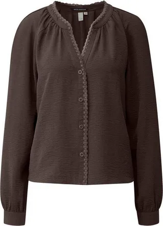 QS by s.Oliver Langarmbluse Bluse Tunikabluse mit Spitze am Ausschnitt