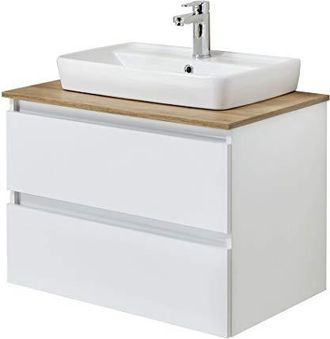 PELIPAL Waschtischunterschrank Quickset 360 mit Waschbecken in Weiß Glanz, 78 cm breit | Waschplatz mit 2 Schubkästen