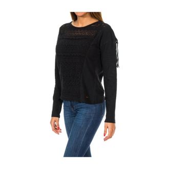 Superdry Rundhalsausschnitt Langarm-Jersey mit Fransendetail - - Tops - Damen - Schwarzk - XS