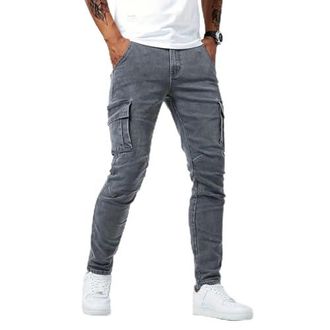 Generic Jean pour homme - Coupe ajust&eacute;e - Stretch - Pantalon en denim confortable et r&eacute;sistant - Plusieurs poches - Coupe classique - Pantalon d&eacute;contract&eacute; - L