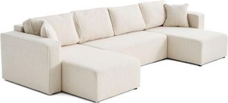 Best Mobilier Bestmobilier - Topaze - canapé panoramique en u - 7 places - convertible avec coffre - en tissu bouclette