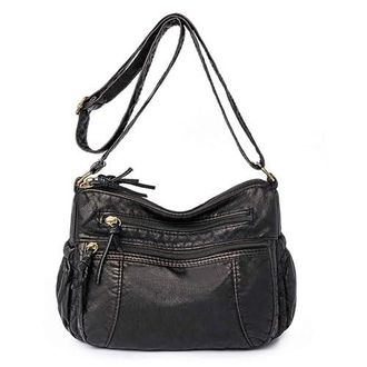 Generic Sac &agrave; bandouli&egrave;re en cuir d&eacute;lav&eacute; pour femme, sac &agrave; bandouli&egrave;re tendance, grande capacit&eacute;, sac &agrave; d&eacute;jeuner carr&eacute; en polyur&eacute;thane, sac &agrave; d&eacute;jeuner avec ba