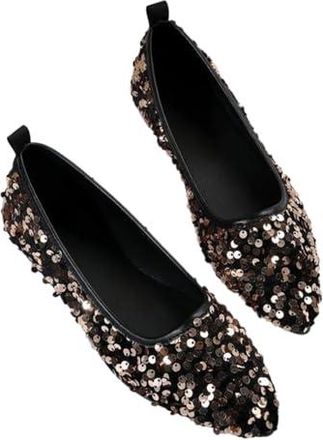 Minetom Femmes Ballerines à Bout Pointu Confortable Paillettes Fête Soirée Mariage Chaussures Plates à Enfiler A Marron 39 EU
