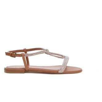 Ninalilou Niedrige Ledersandale mit Strasssteinen - - Shoes - Damen - Braun - 36 1/2 EU
