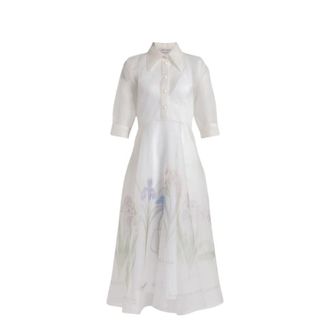 Alberta Ferretti Seidenorganza-Hemdblusenkleid mit Iris-Print - - Dresses - Damen - Wei&szlig; - L