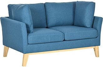 HOMCOM Canap&eacute; 2 Places Design scandinave 137 x 78 x 78 cm Pieds en Bois Massif Tissu imitaion Lin Bleu