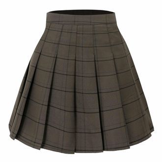 Hoerev Frauen M&auml;dchen Kurze hohe Taille gefaltete Skater Tennis Schule Rock,Gr&uuml;n Streifen,EU 40/ XL