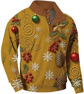 Generic Pull à col rond pour homme - Pull de Noël amusant à imprimé graphique de Noël - Sweat-shirt à manches longues et fermeture éclair quart de temps - Déc