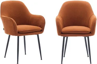 Sweeek Sweeek - Lot de 2 fauteuils en velours c&ocirc;tel&eacute; camel et pieds en m&eacute;tal noir mat. l 57 x p 59 x h 84.5