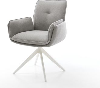 DELIFE Drehstuhl Nela-Flex Strukturstoff Soft Grau Kreuzgestell breit Wei&szlig; 360&deg; drehbar Wippfunktion, Esszimmerst&uuml;hle