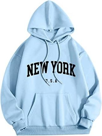 Generic Sweat &agrave; capuche tendance New York USA avec lettre graphique avec capuche, esth&eacute;tique, mignon, manches longues et cordon de serrage, pull dautomne, Y2K