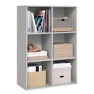 Woltu B&uuml;cherregal mit 6 F&auml;chern, W&uuml;rfelregal Standregal, Regal f&uuml;r Wohnzimmer Arbeitszimmer Schlafzimmer B&uuml;ro, Grau, 29x89x59,6 cm