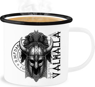 Shirtracer Emaille Becher Blechbecher - Wikinger & Walhalla Tasse - Odin Raben Runen - Valhalla Viking Deko - 300 ml - Weiß Schwarz - nordische mythologie viking