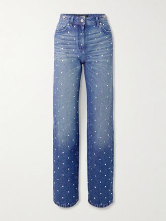 Versace Halbhohe Jeans Mit Geradem Bein Und Kristallen - Blau