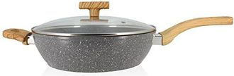 Menastyl Cuisson Sauteuse en aluminium forgé avec couvercle 28cm et poignée effet bois clair - 6020040