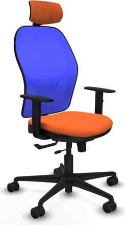 Piqueras y Crespo Ergonomischer B&uuml;rostuhl, atmungsaktiv, mit 1D-Armen, h&ouml;henverstellbare Lendenwirbelst&uuml;tze und Kopfteil, h&ouml;henverstellbar und neigbar, Blau/Orange