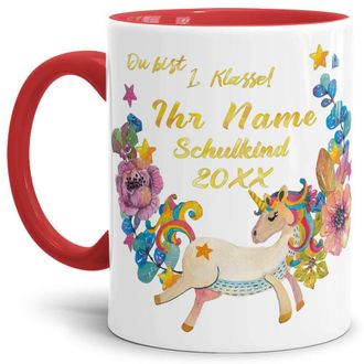 Tassendruck Einschulungs-Tasse Einhorn - ABC-Sch&uuml;tze/Schule/Kind / 1. Klasse/Geschenk zur Einschulung/Schul-klasse/Personalisiert/mit Name und Jahr/Innen & Henkel