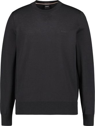 HUGO BOSS Herren Pullover schwarz Merinowolle unifarben
