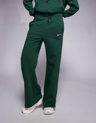 Nike Phoenix Fleece - Hose in Gr&uuml;n mit weitem Bein und hohem Bund