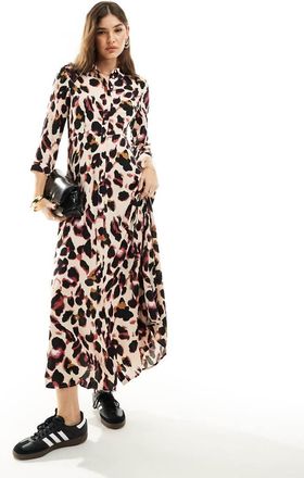 Vero Moda Y.A.S - Maxi-Hemdblusenkleid mit Leopardenmuster-Bunt