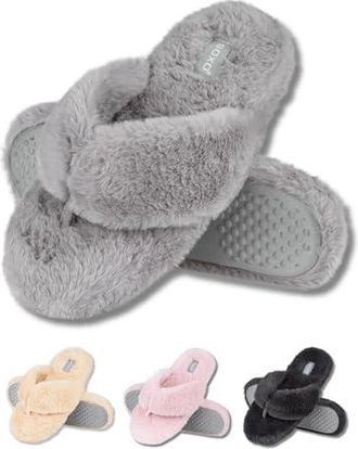 Soxo Chaussons Femme Tongs En Peluche Claquettes Ete Confort Pantoufles Invité Chausson 35/36 Gris