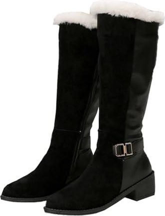 Generic Bottes de neige à talons épais pour femme - Élégantes et confortables - En daim - Fermeture éclair - Avec bordure en fausse fourrure - Pour lhiver, No