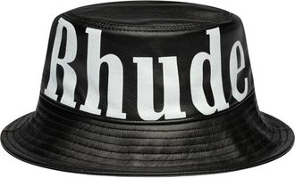 Rhude Homme, Accessoires, Noir, Taille: ONE Size Logo Leather Bucket Hat