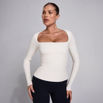 MyProtein MP Damen SculptForm Langarm-Top mit eckigem Ausschnitt - Perle - XXL