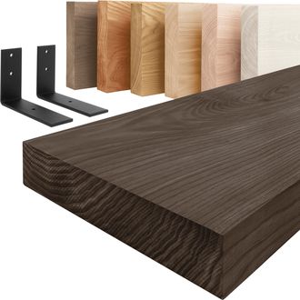 Lamofootwear Manufaktur Wandregal Holz Gerade | Regal Farbe: Schwarz | mit schwarzem Basic Regalträger | 160 cm