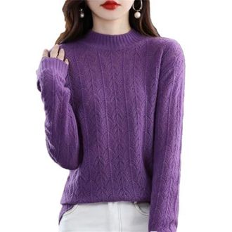 Generic Pull à col montant pour femme - Coupe ajustée - En tricot extensible - Chaud, violet, XXL