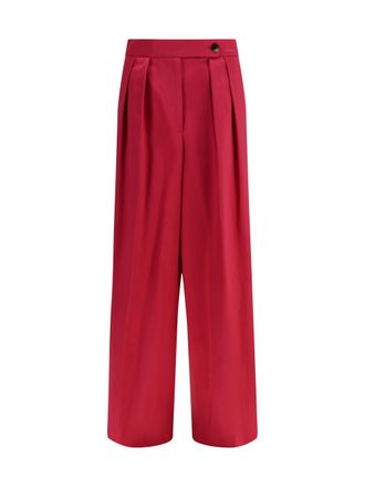 Dries Van Noten Womens Wide Pleated Pants Fuchsia Cotton Trousers