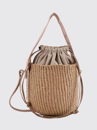 Chlo&eacute; Mini sac seau Woody en raphia avec logo jacquard