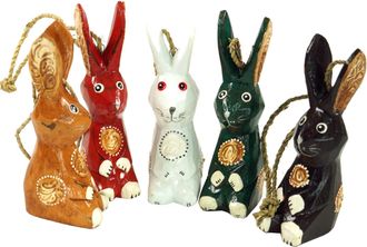 Guru Shop 5er Set Anh&auml;nger, Kleine Holzfigur, Tierfigur Hase, Mehrfarbig, 12x3x5 cm