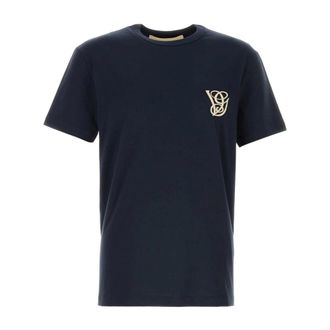 Valentino Garavani Baumwoll-T-Shirt mit Vg-Patch - - Tops - Herren - Blau - S