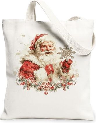 Generic Sac fourre-tout vintage en toile motif P&egrave;re No&euml;l, sac &agrave; provisions r&eacute;utilisable, l&eacute;ger et lavable, blanc, 13x15 Inch