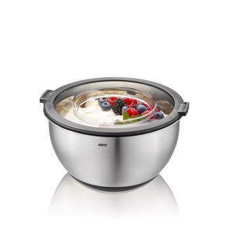 GEFU Edelstahlsch&uuml;ssel-Set MUOVO - 2x R&uuml;hr-, Servier- oder Salatsch&uuml;sseln mit Silikonboden und Aufbewahrungsdeckel, 20cm & 24cm