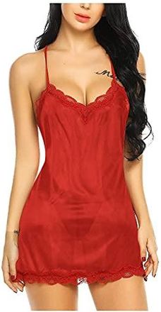 Generic Lingerie japonaise Chemise de nuit S-XXL Nuisette Lingerie Chemise de nuit douce et sexy en dentelle, Rouge, S