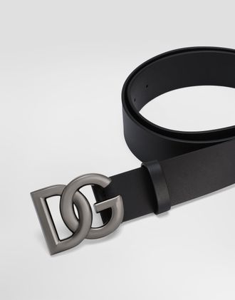 Dolce & Gabbana Lux Leather Belt With Crossover Dg Logo Buckle - Mann G&uuml;rtel Schwarz Leder 125