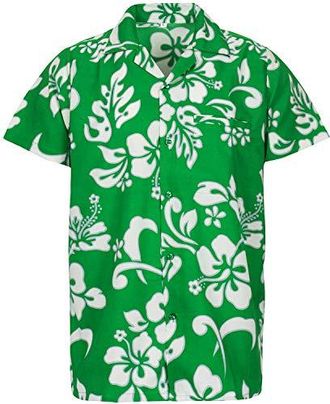 V.H.O. Funky Chemise-Hawaienne, Manche-Courte, Hibiscus, Vert, 3XL