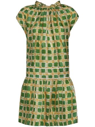 Marni robe courte Check Fields en soie - Vert