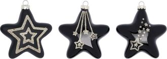 Magic Bodyfashion Christbaumschmuck Sterne Glas | Set 3 Sterne 8cm | Weihnachtskugeln Christbaumkugeln Stern-Form (Ebony Black // schwarz)