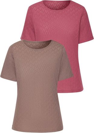 Vivance Kurzarmshirt mit modischem Ajour-Muster (2er-Pack) aus weicher Baumwoll-Qualität