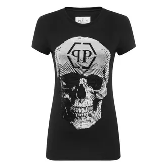 Philipp Plein Femme, Tops, Noir, Taille: 40 FR T-Shirt Col Rond Skull
