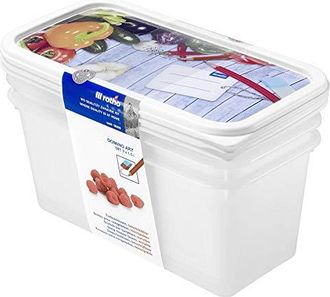 Rotho Domino 3er-Set Gefrierdosen 1.5l mit beschreibbarem Motiv auf dem Deckel, Kunststoff (PP) BPA-frei, weiss, 3 x 1.5l (23.3 x 11.8 x 11.2 cm), Weiß