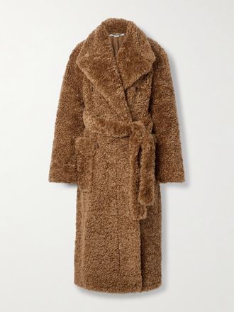 Stella McCartney Teddy Doppelreihiger Mantel Aus Shearling-imitat Mit Bindeg&uuml;rtel - Braun